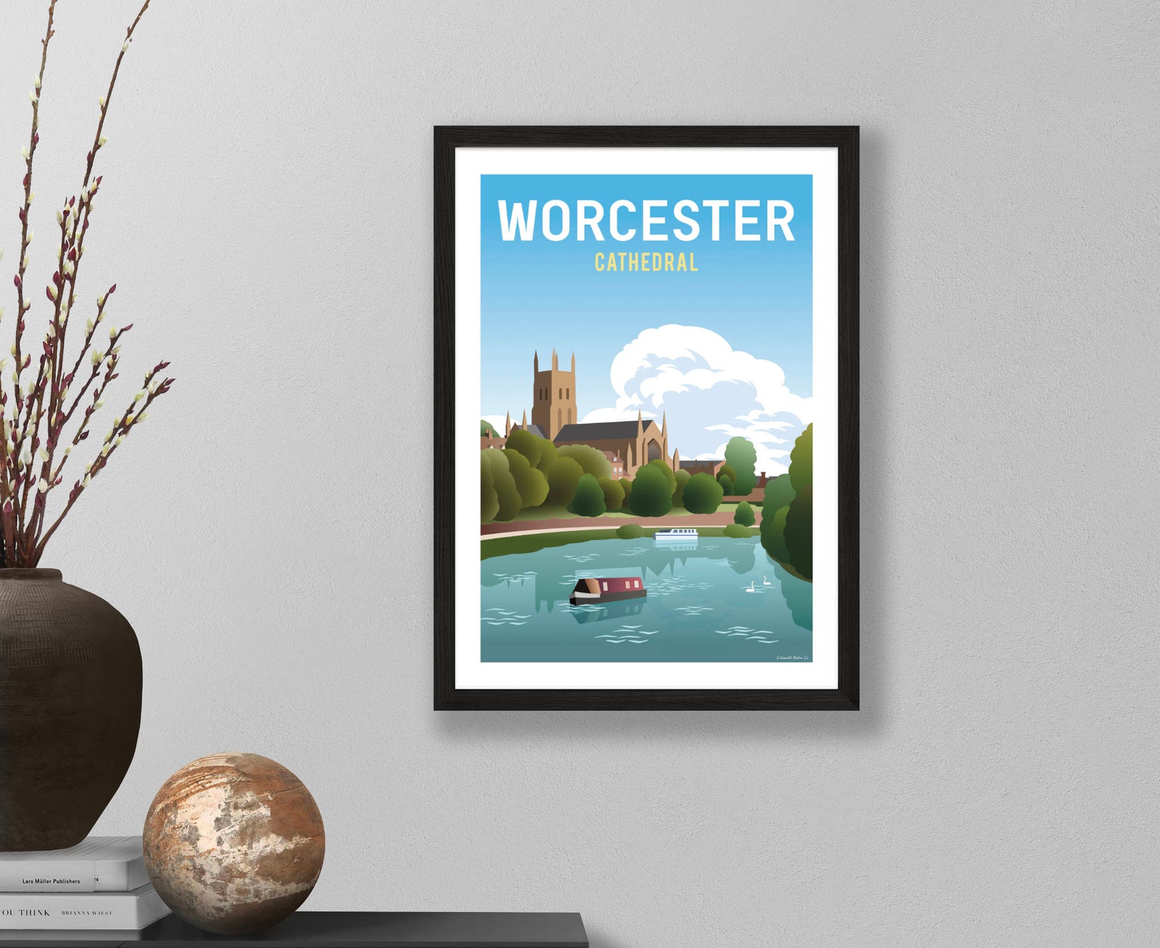 Worcester Cathedral Poster – Art Print River View Bridge Retro Vintage ...