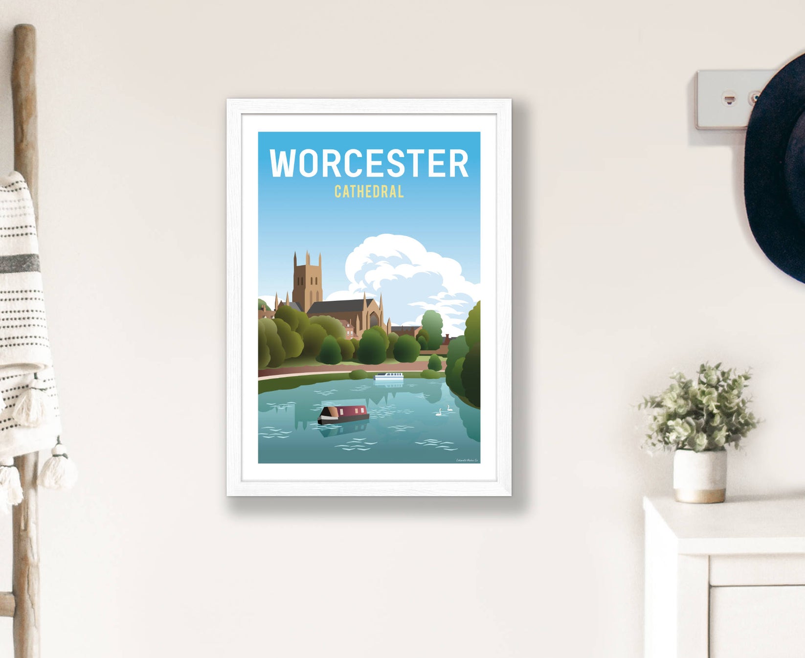 Worcester Cathedral Poster – Art Print River View Bridge Retro Vintage ...