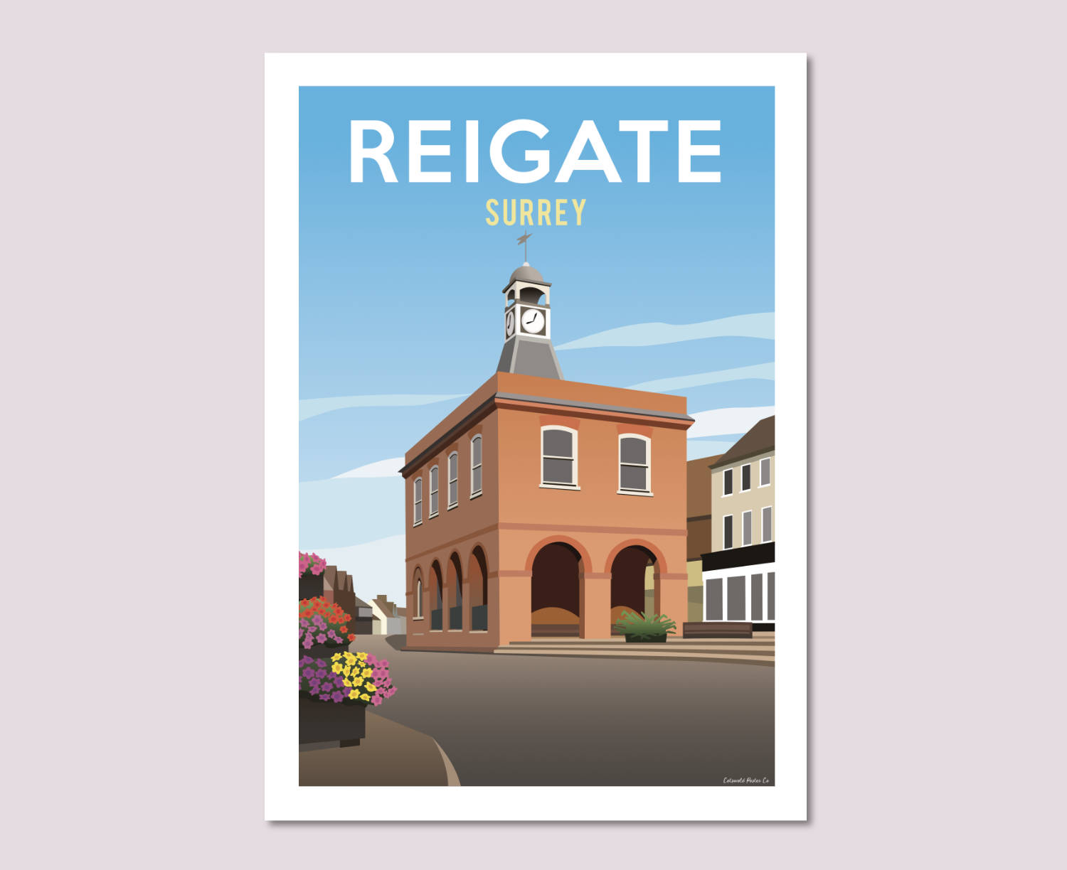Reigate Poster – Art Print Old Town Hall Surrey – Cotswold Poster Co