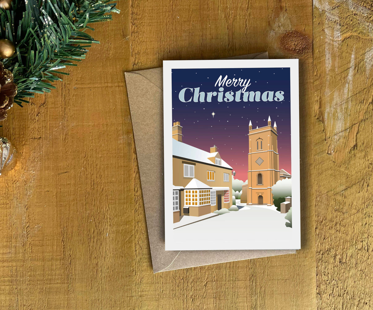 Blockley Christmas Card – Cotswold Village Church Art Vintage Style ...