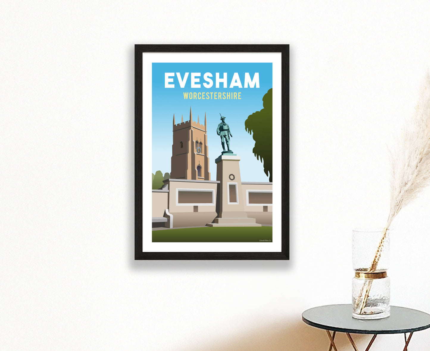 Evesham Poster – Art Print Park War Memorial Statue Abbey Tower ...