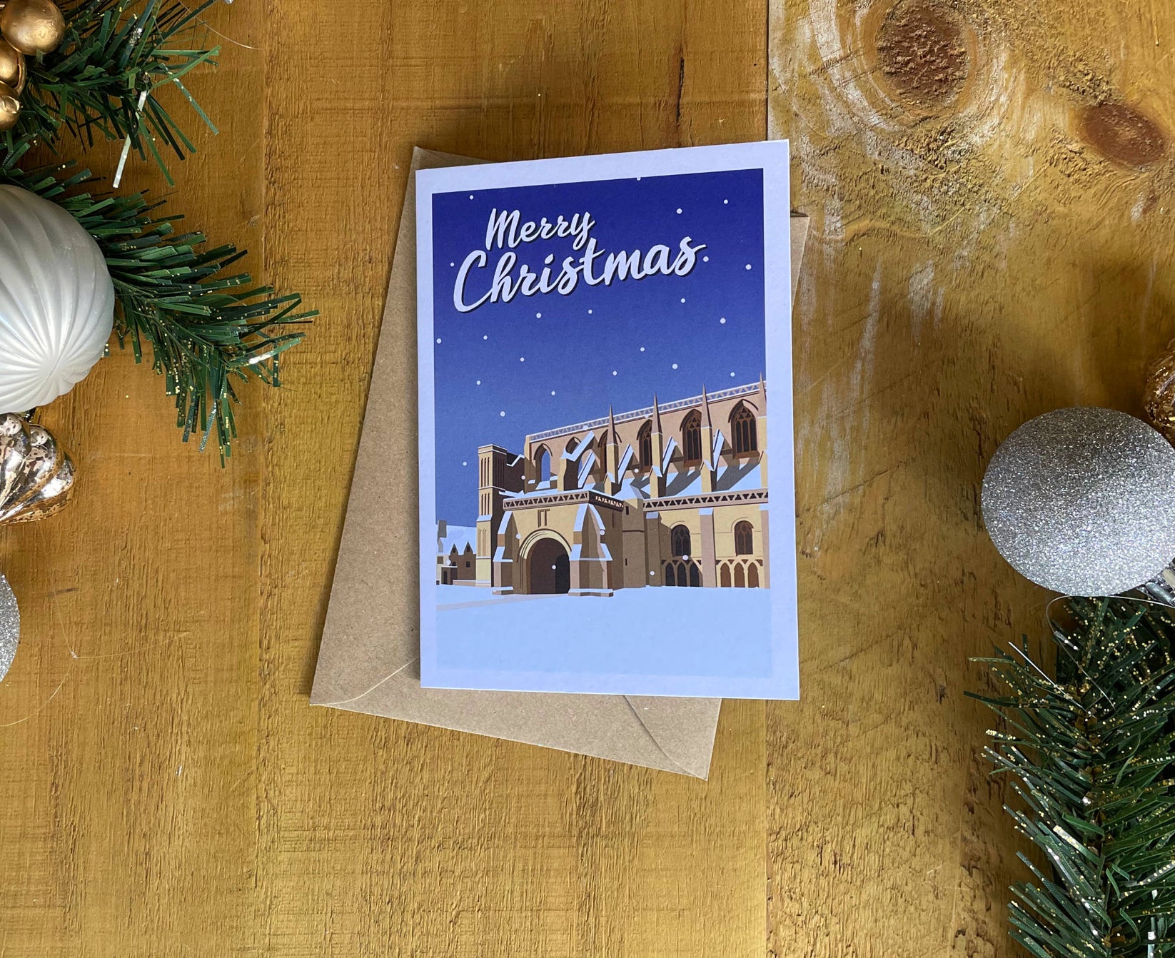 Malmesbury Abbey Christmas Card – Winter Snow Scene Night – Cotswold ...