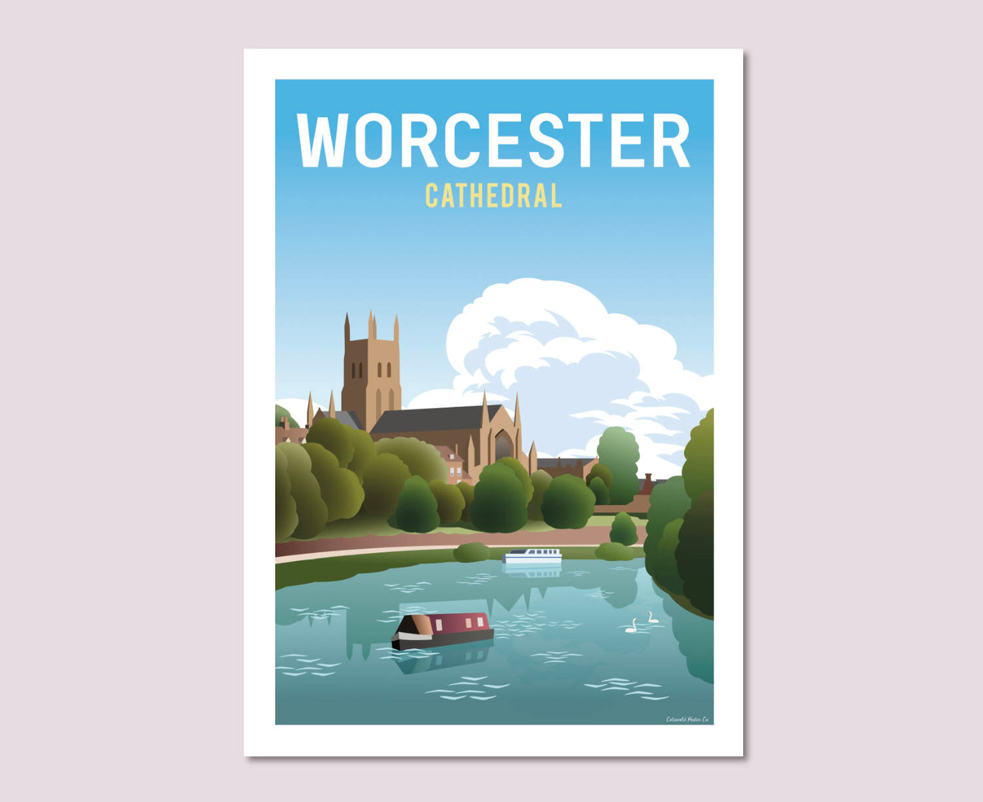 Worcester Cathedral Poster – Art Print River View Bridge Retro Vintage ...