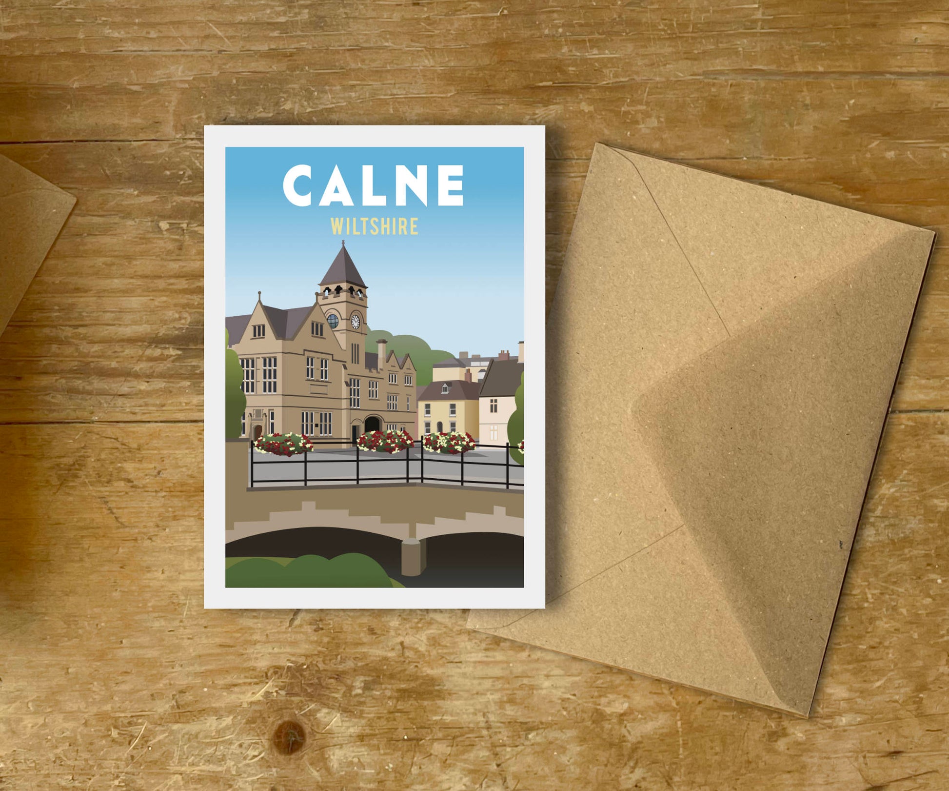 Calne Greeting Card – Town Hall Artwork Vintage Style – Thank You ...