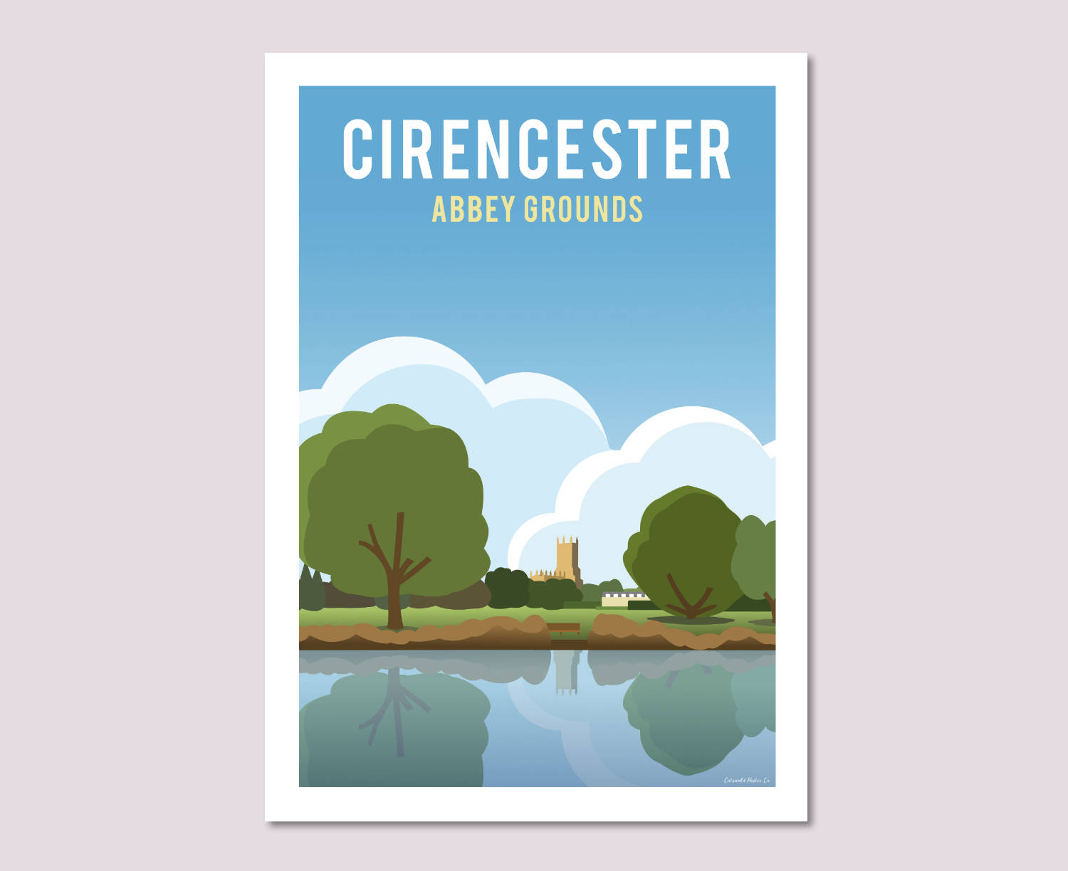 Cirencester Abbey Grounds Poster – Art Print Lake Park Church Retro ...