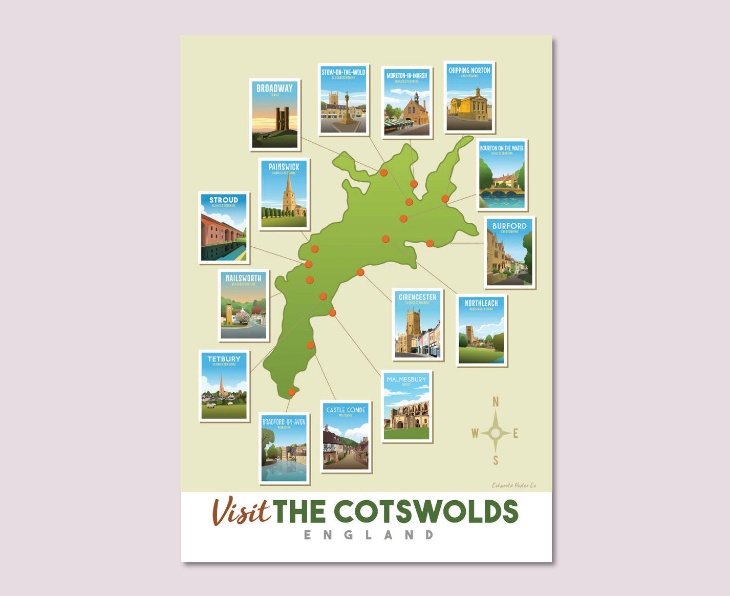 Cotswold Map Poster – Art Print Popular Towns Villages Tourist Region ...
