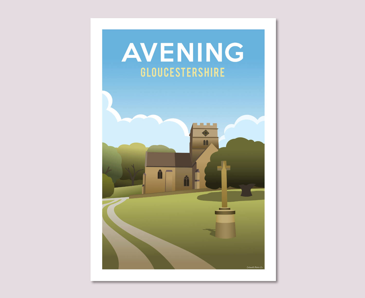 Avening Church Poster Print – Art Cotswolds Village Tetbury Nailsworth – Cotswold Poster Co
